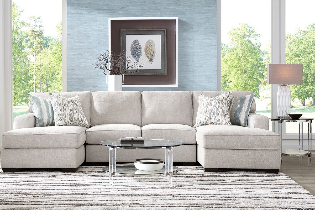 Cynthia Dove Beige,Gray Woven 3 Pc With Double Chaise Sectional | Rooms ...
