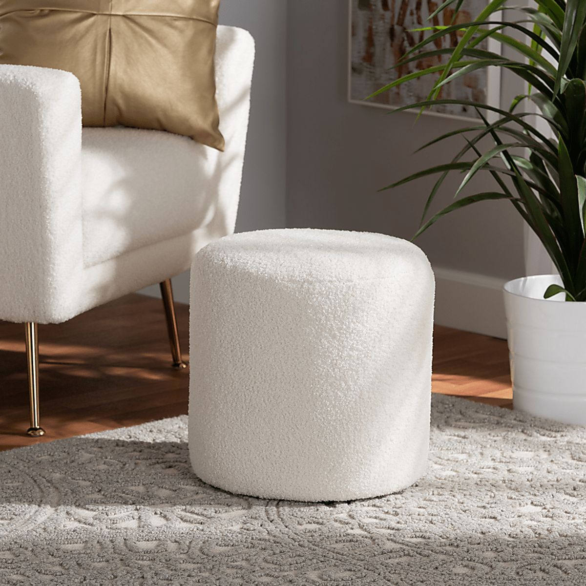 Dallyon Ivory Beige Terylene Ottoman | Rooms to Go