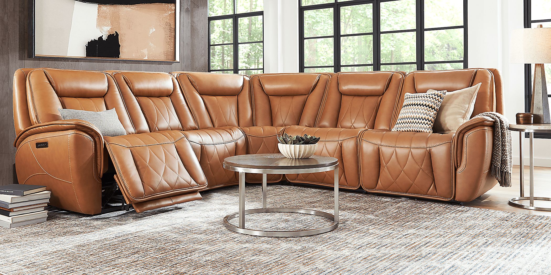 Dalton Brown Leather 5 Pc Triple Power Reclining Sectional | Rooms to Go
