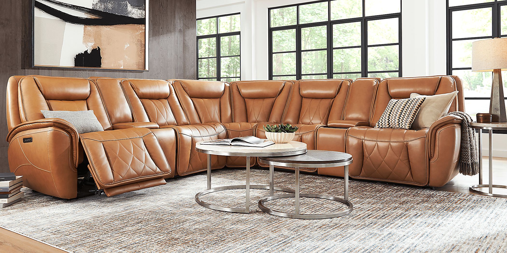 Dalton Brown Leather 7 Pc Triple Power Reclining Sectional | Rooms to Go