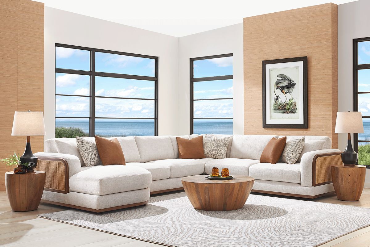 Danbury Lakes Wheat Beige Microfiber 4 Pc Left Arm Chaise Sectional ...