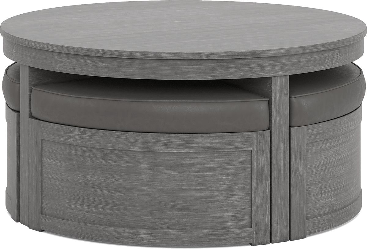 Darien Gray Cocktail Table With Storage Ottomans | Rooms to Go