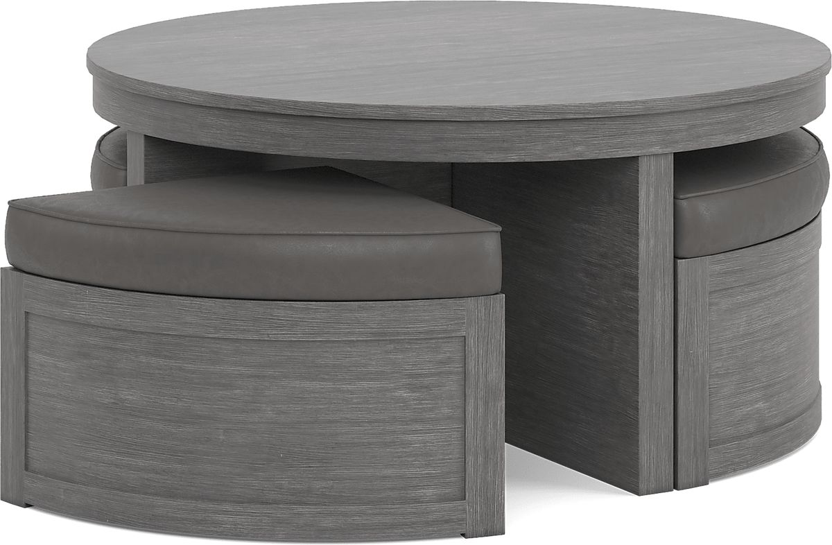 Darien Gray Cocktail Table With Storage Ottomans | Rooms to Go