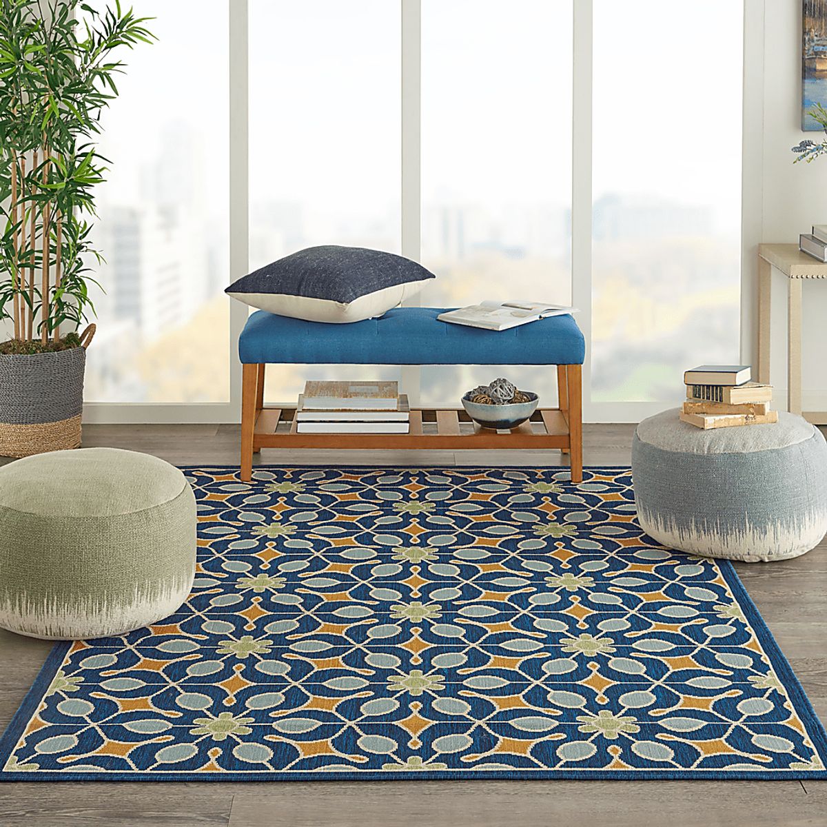 Darion Blue Polypropylene Fabric Outdoor Rug | Rooms to Go