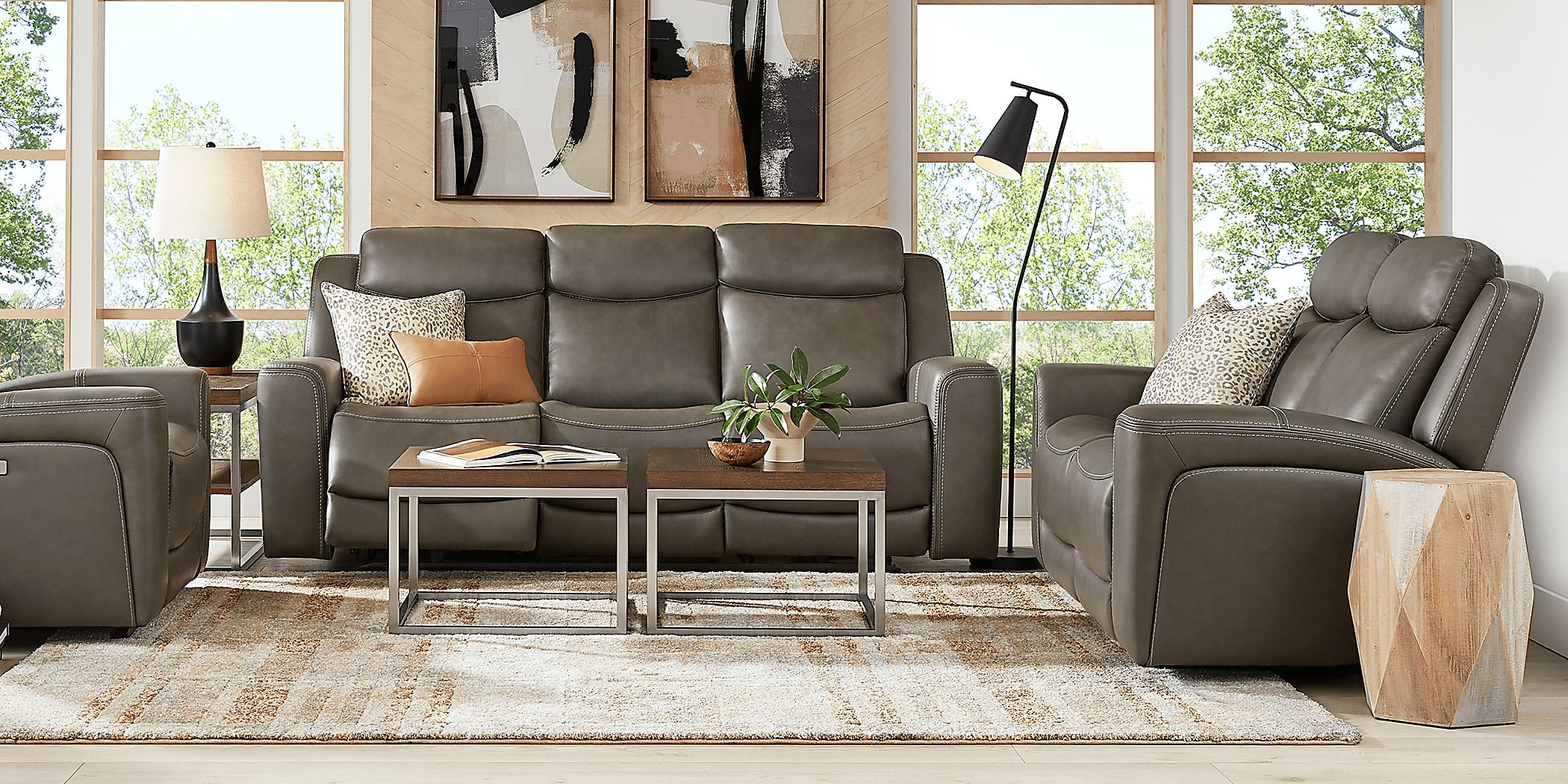 Drew & Jonathan Davidson 5 Pc Dark Gray Leather Dual Power Reclining ...