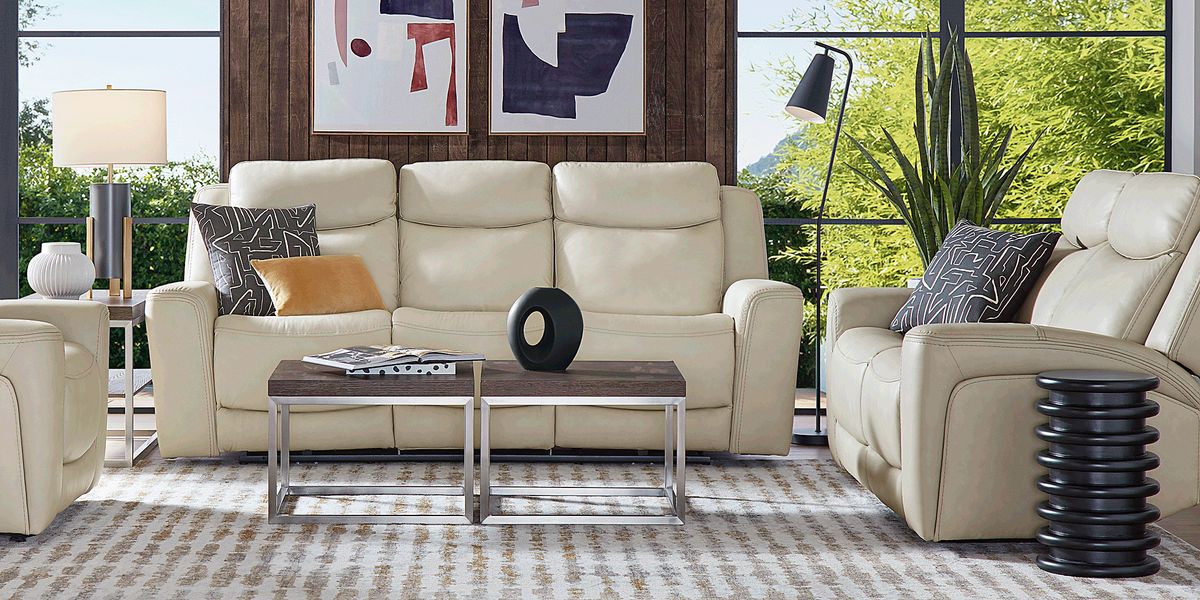 Drew & Jonathan Davidson Platinum Beige Leather Dual Power Reclining ...