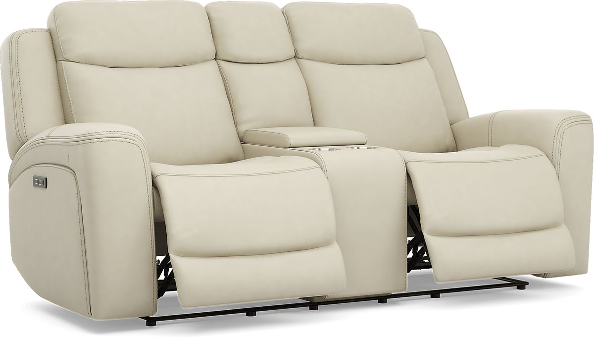Drew & Jonathan Davidson Platinum Beige Leather Dual Power Reclining ...