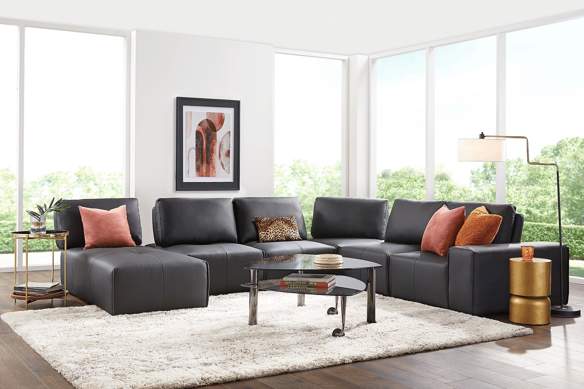 Rooms to go black leather sectional store