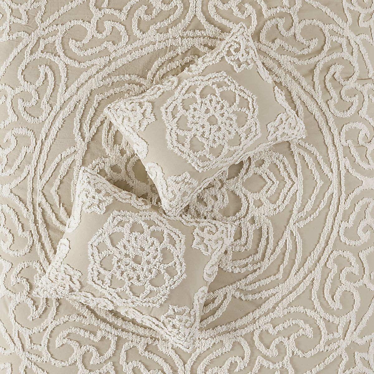 Decoty Taupe Beige Cotton Fabric 3 Full/Queen Coverlet Set | Rooms to Go