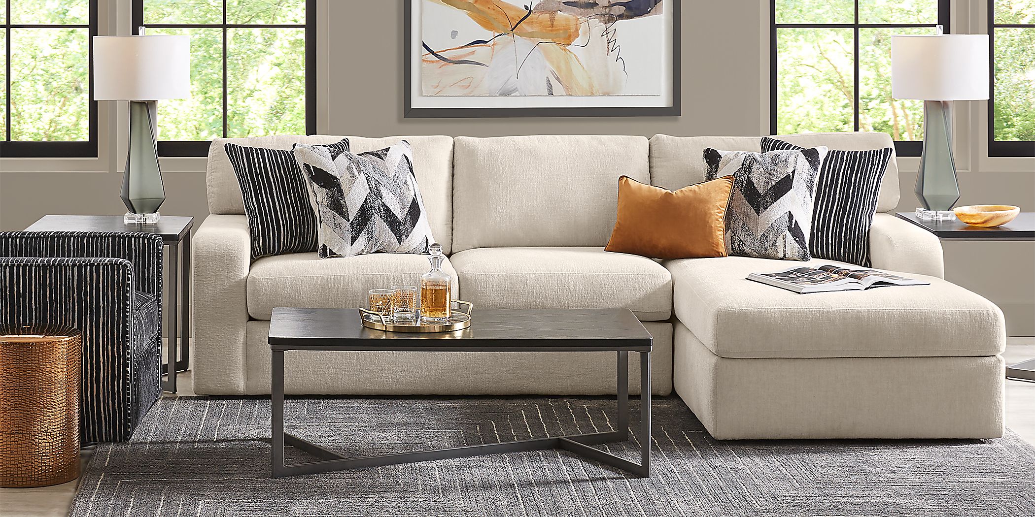 Dekker Park Beige Chenille Fabric 2 Pc With Chaise Right Sectional ...