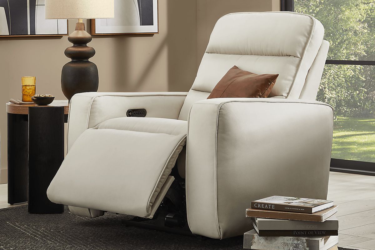 Drew & Jonathan Del Mar Ivory Beige Microfiber Dual Power Recliner ...