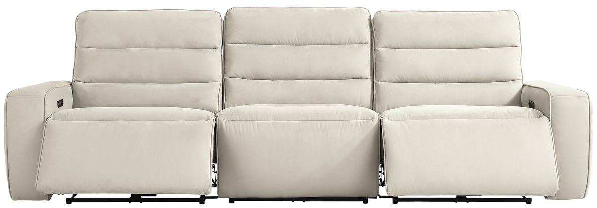 Drew & Jonathan Del Mar Ivory Beige Microfiber Dual Power Reclining ...