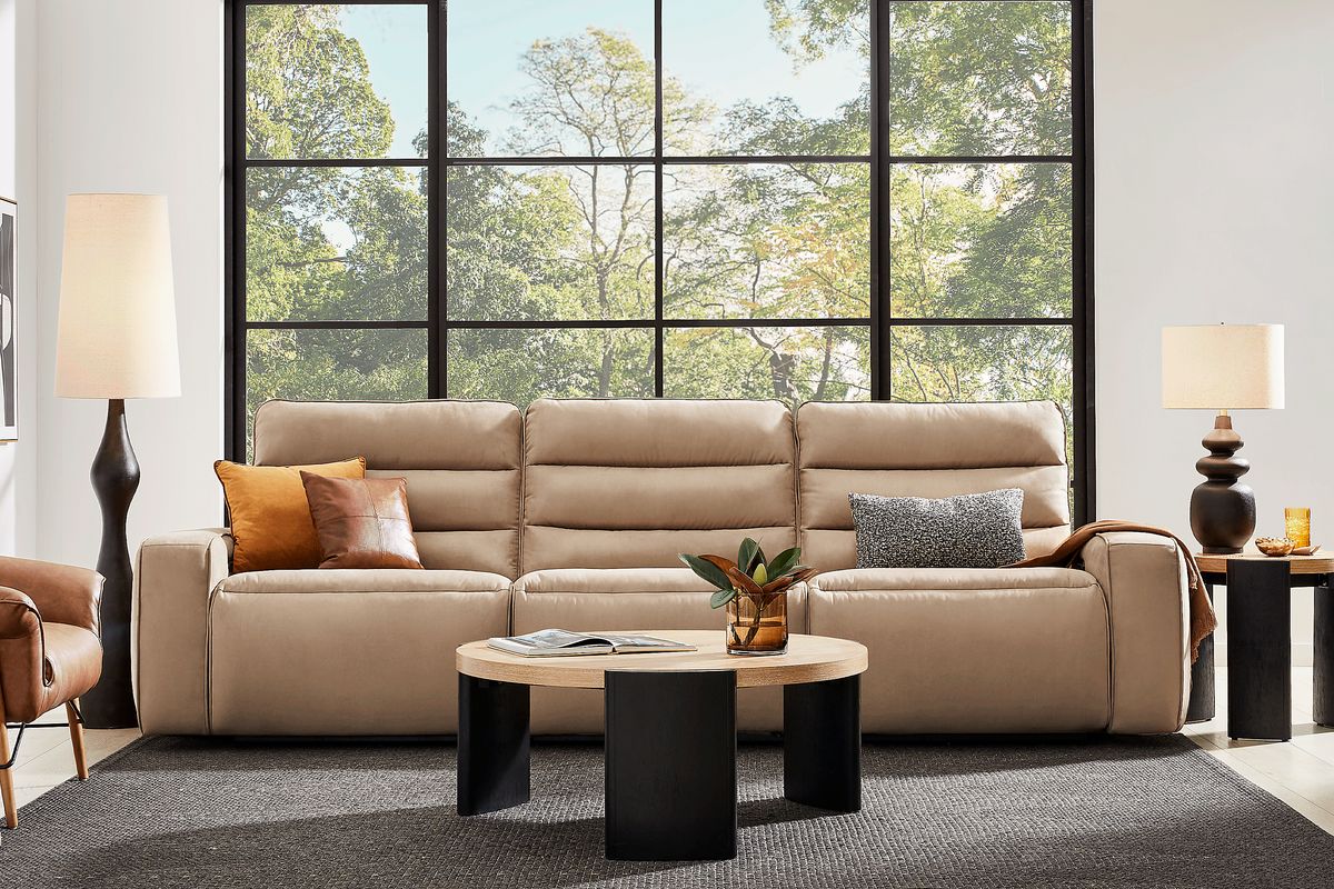 Drew & Jonathan Del Mar Sand Beige Microfiber Dual Power Reclining Sofa ...