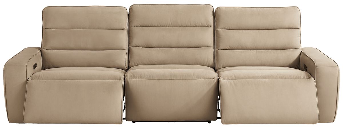 Drew & Jonathan Del Mar Sand Beige Microfiber Dual Power Reclining Sofa ...