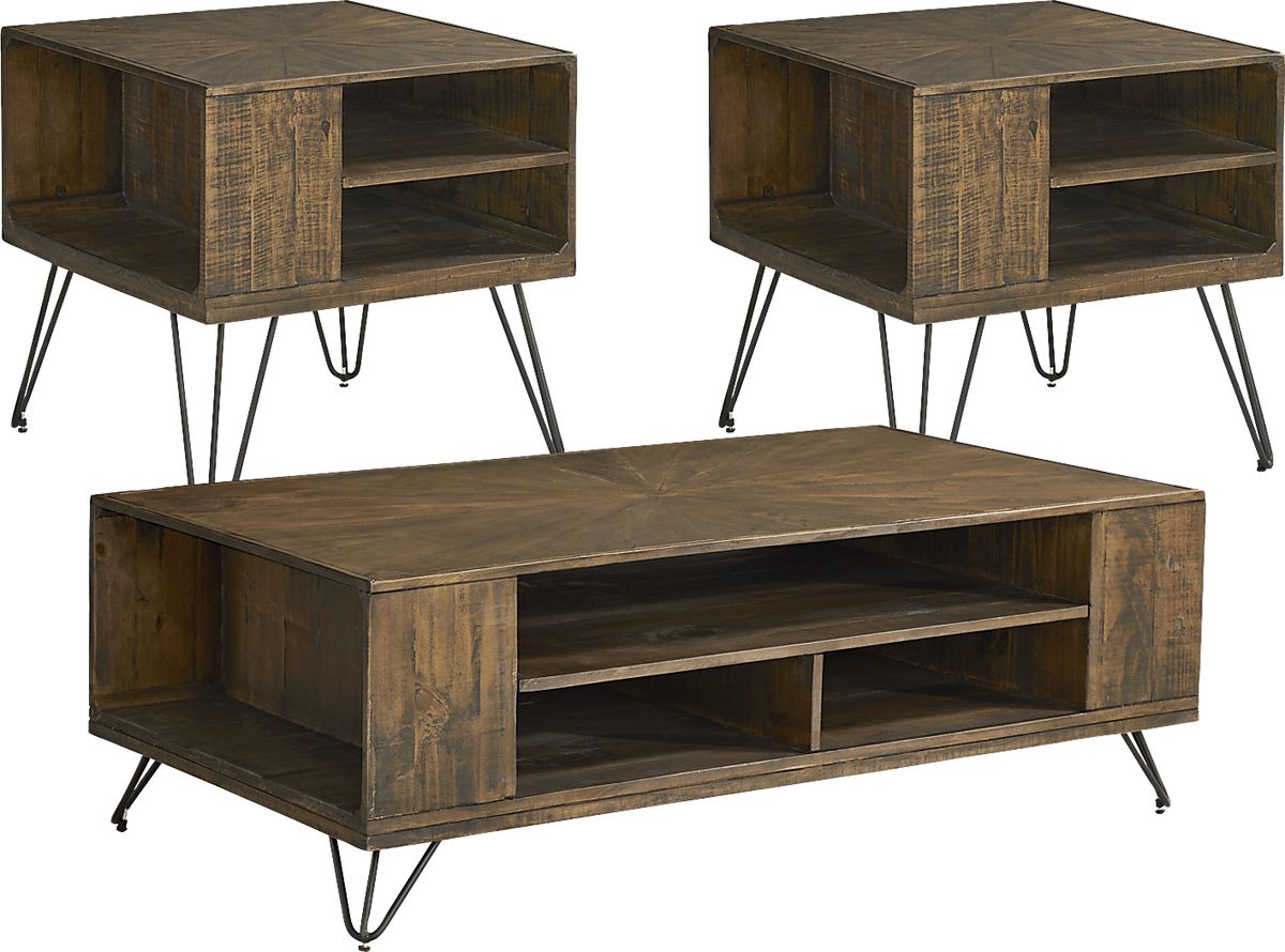 Del Sol Brown Dark Wood 3pc Table Set | Rooms to Go