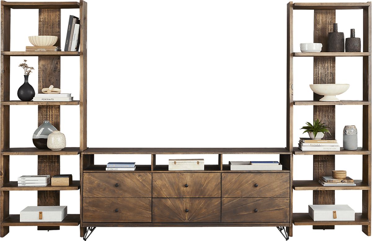 Del Sol Brown Dark Wood 3 Pc Wall Unit With 71 In Console | Rooms to Go