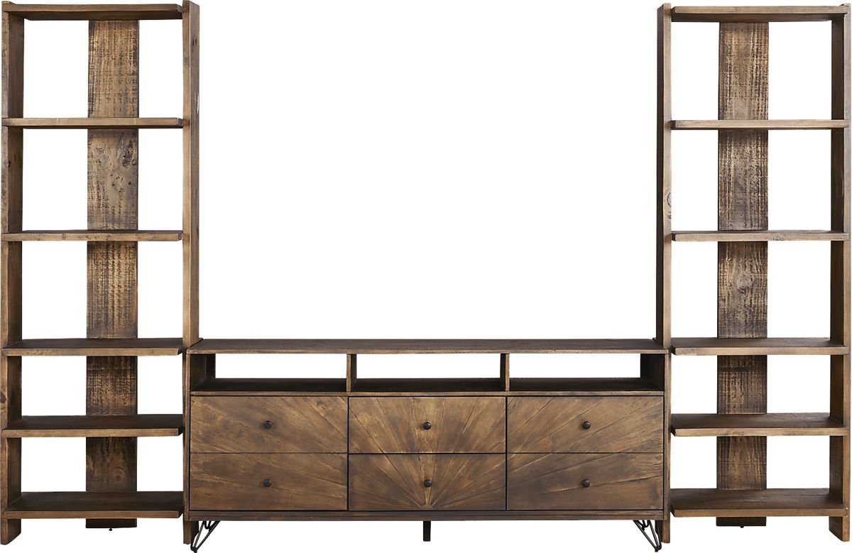 Del Sol Brown Dark Wood 3 Pc Wall Unit With 71 In Console | Rooms to Go
