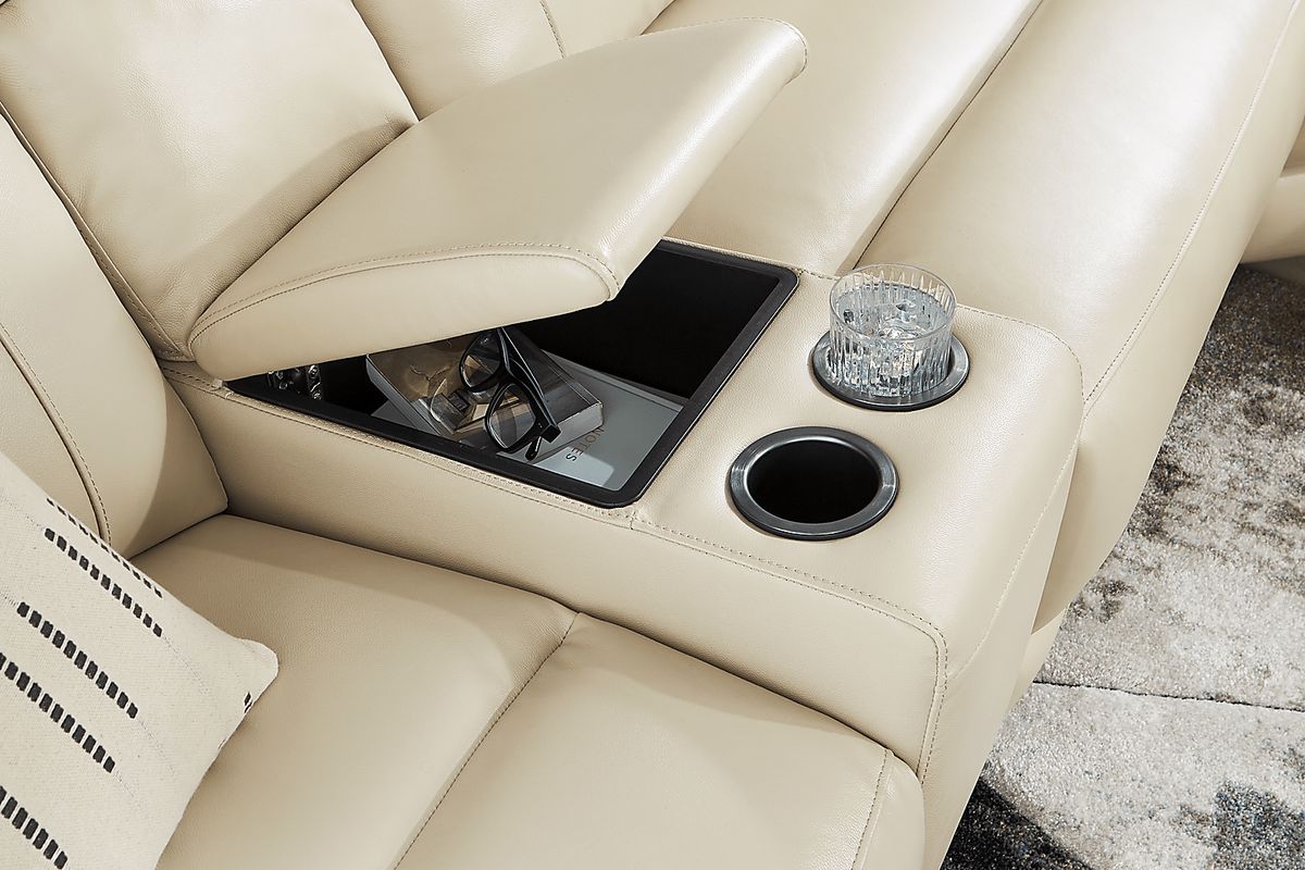 Delaney Point Beige Leather 7 Pc Power Reclining Sectional | Rooms to Go