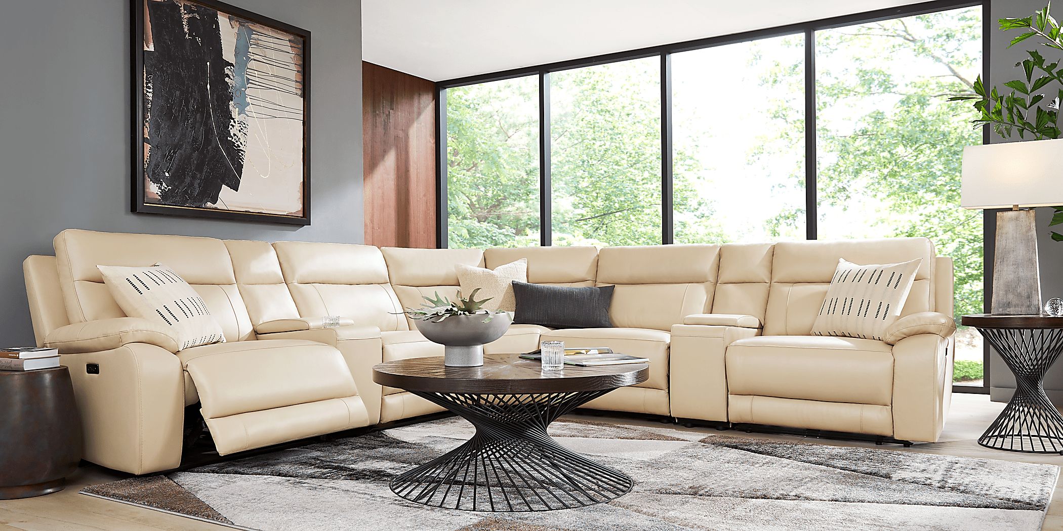 Delaney Point Beige Leather 7 Pc Power Reclining Sectional | Rooms to Go