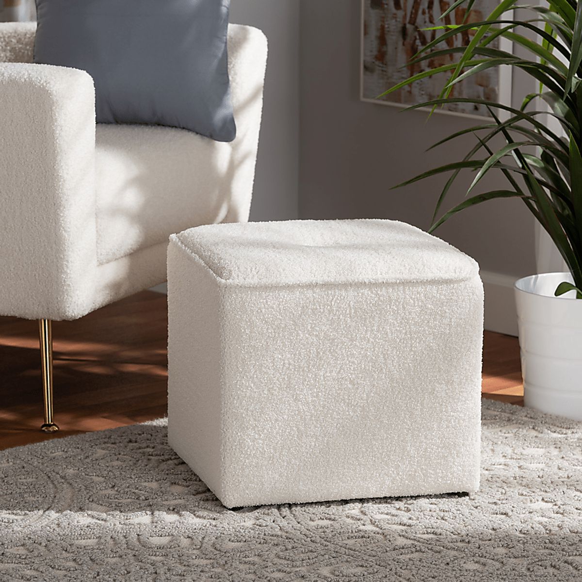 Delcie Ivory Beige Terylene Ottoman | Rooms to Go
