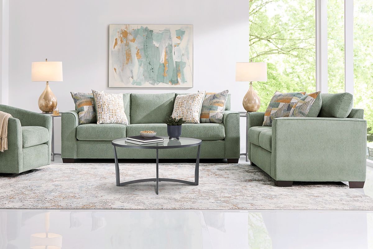 Delcrest 7 Pc Green Chenille Fabric Living Room Set With Loveseat ...