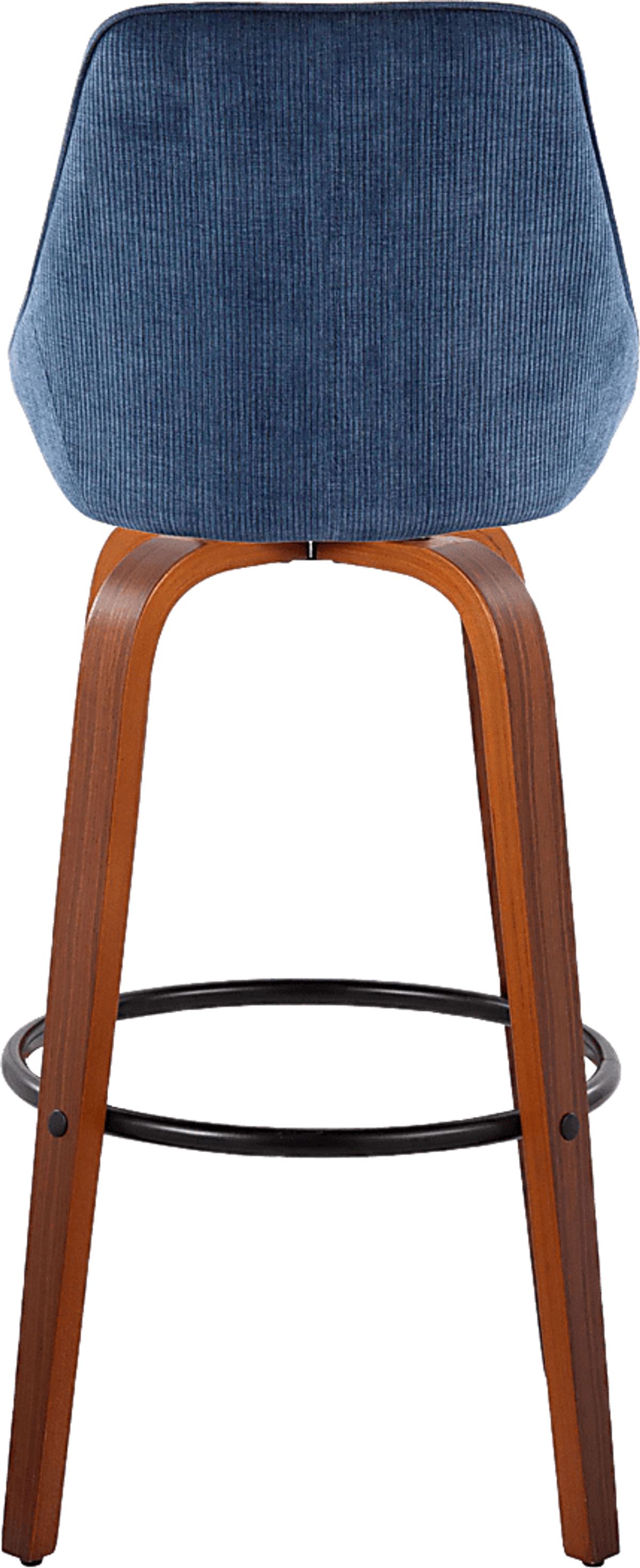 Dellrey II Walnut Dark Wood Blue Corduroy Swivel Barstool | Rooms to Go