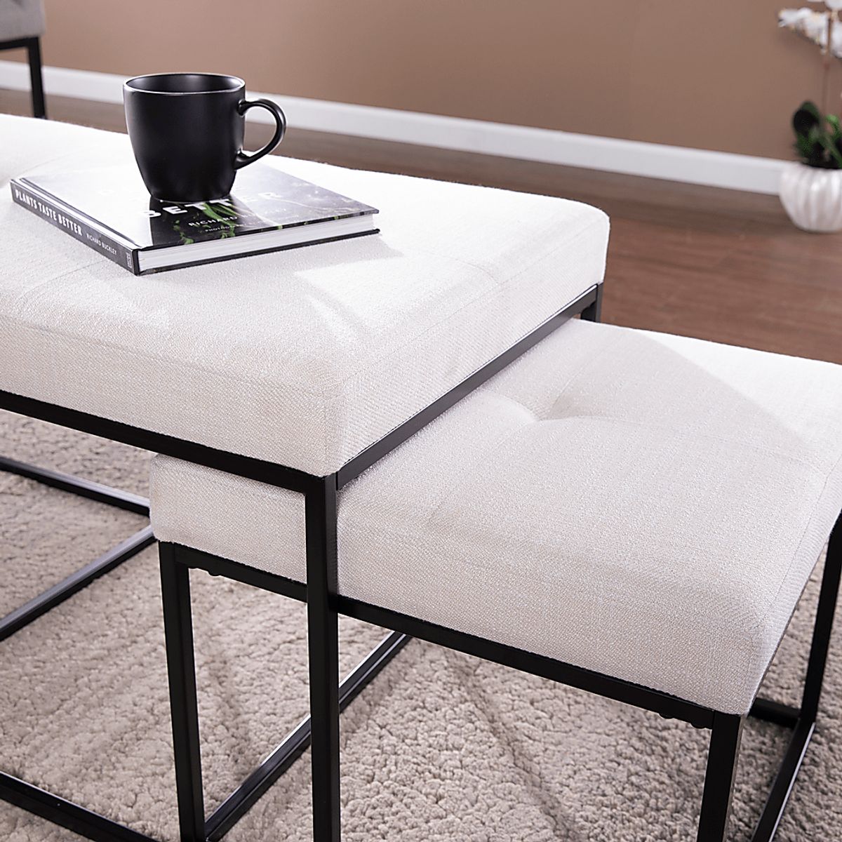 Delmonico White Polyester Fabric Ottoman Set | Rooms to Go