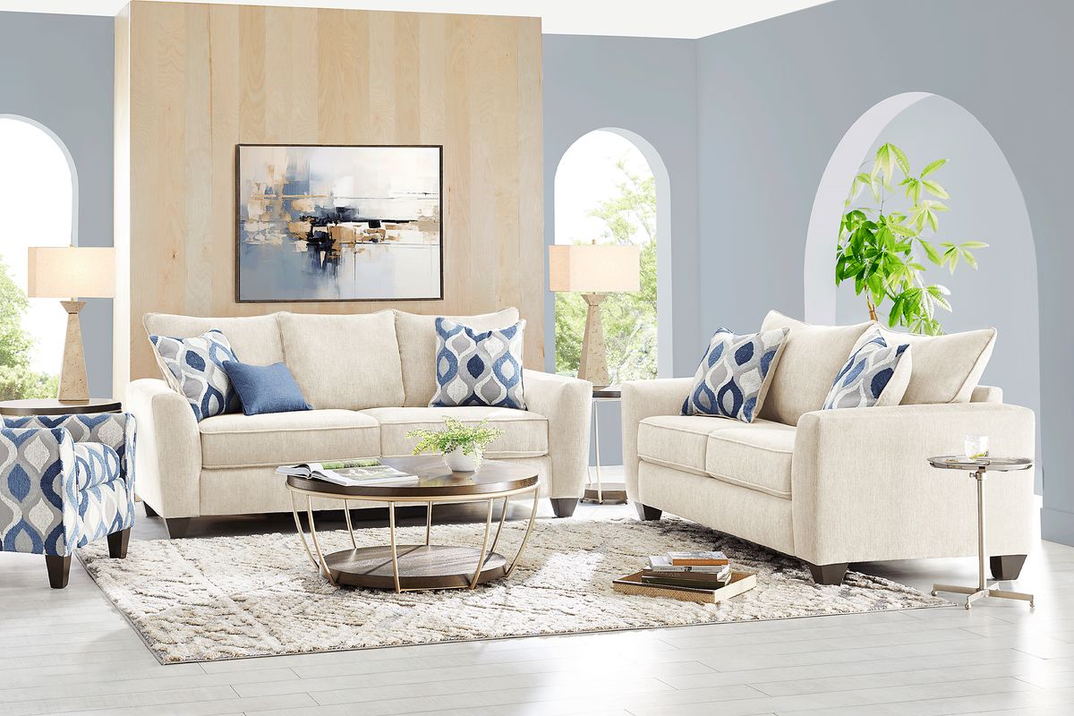 Dennin Heights 2 Pc Beige Woven Living Room Set With Sofa, Push Back ...