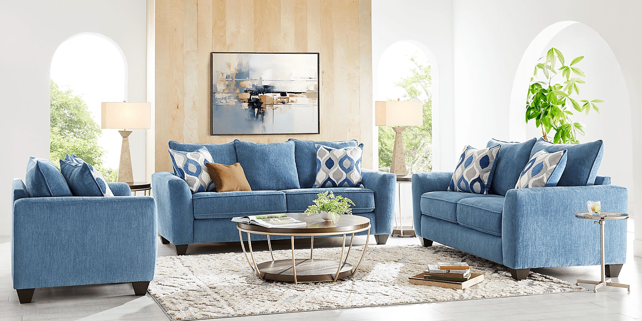 Dennin Heights 2 Pc Blue Woven Living Room Set With Sofa, Loveseat ...