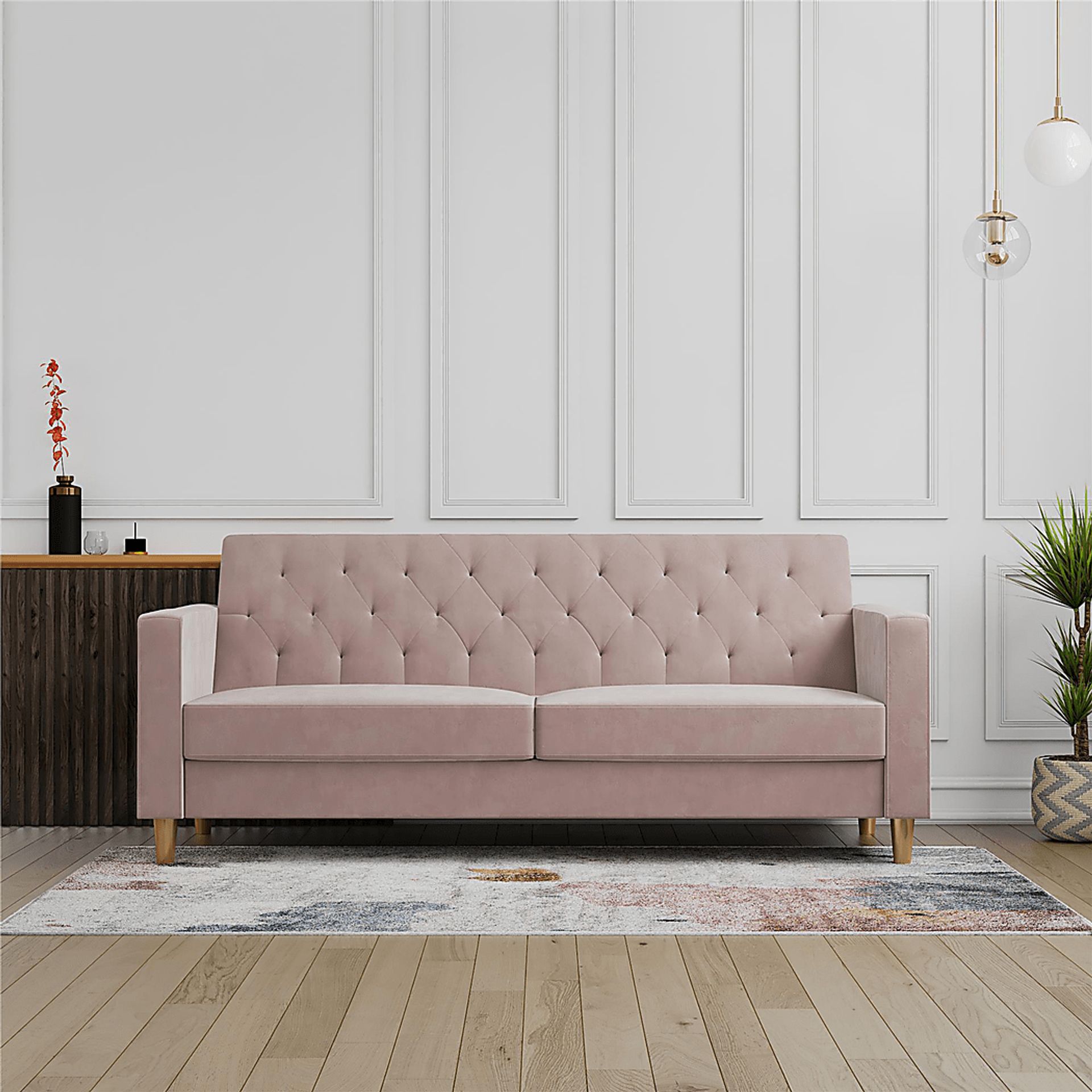 Diechman Blush Beige Futon With Storage Rooms to Go