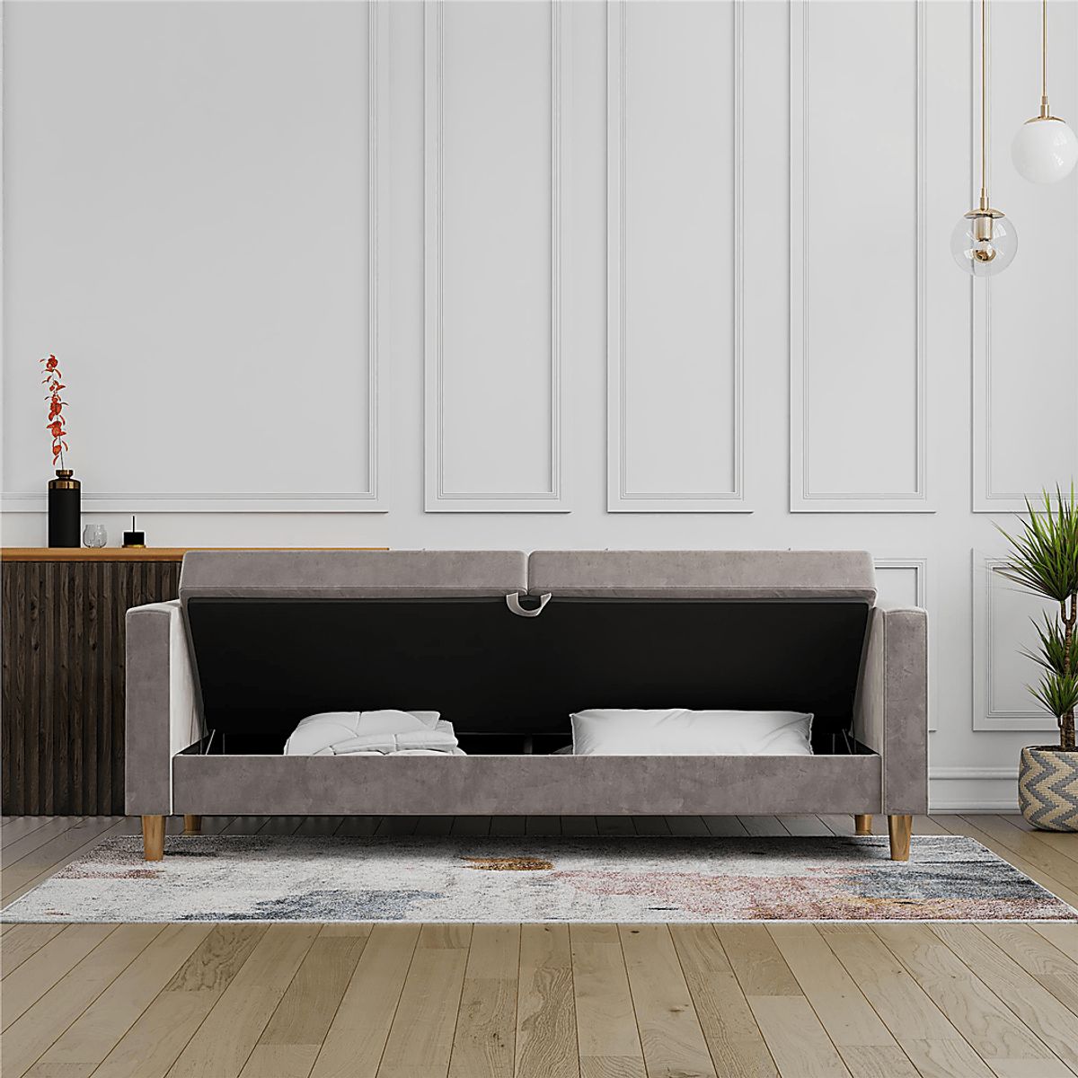 Diechman Light Gray Futon With Storage | Rooms to Go