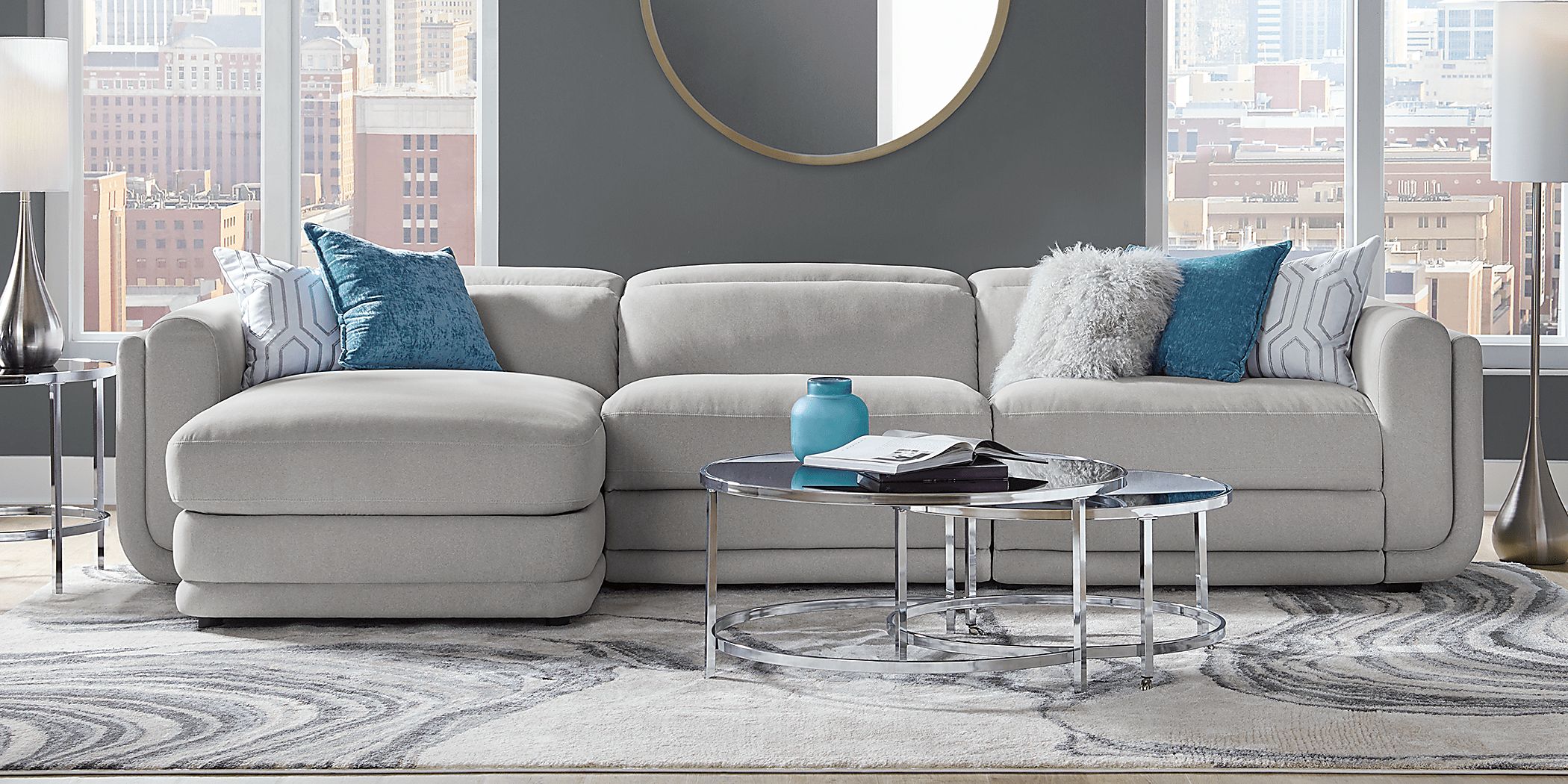 Drew & Jonathan Dillon Smoke Gray Chenille Fabric 3 Pc With Chaise Left ...