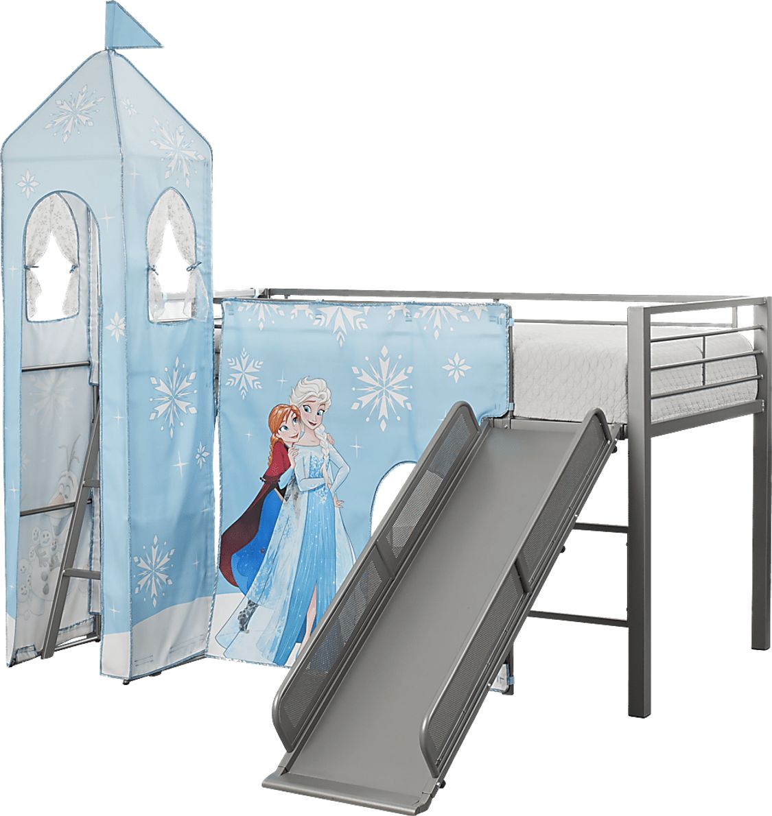Disney Frozen Silver Jr. Tent Loft Bed with Slide and Tower - Rooms To Go