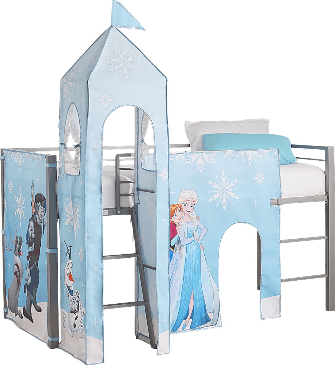Disney Frozen Silver Jr. Tent Loft Bed with Slide and Tower - Rooms To Go