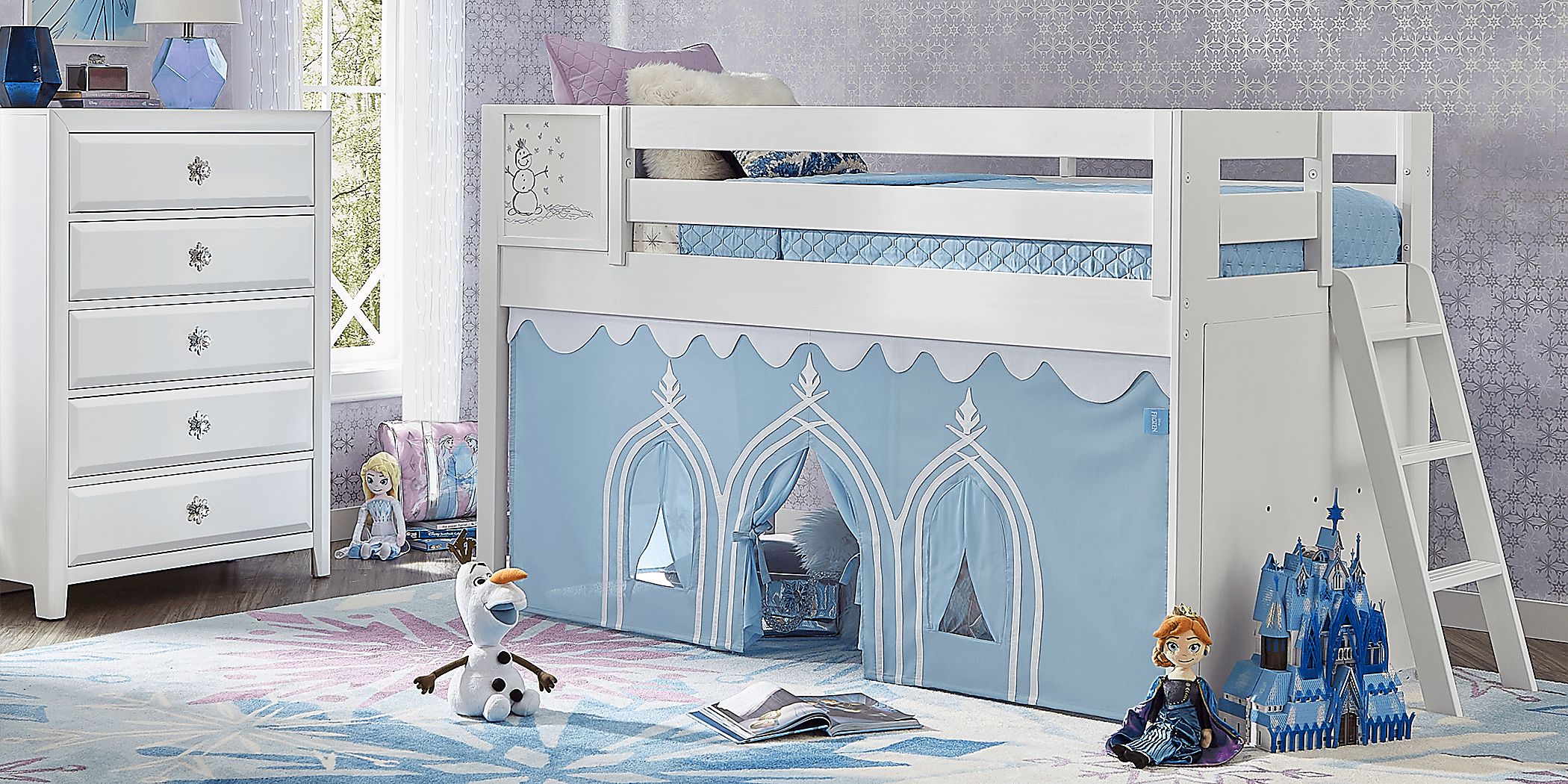 Disney Frozen White Colors,White Loft Bed With Activity Panel | Rooms to Go