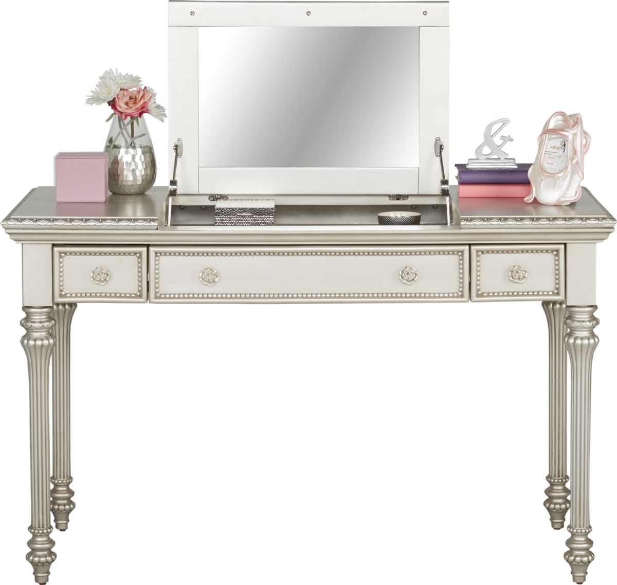 Disney Princess Fairytale Silver Gray Vanity Desk | Rooms to Go