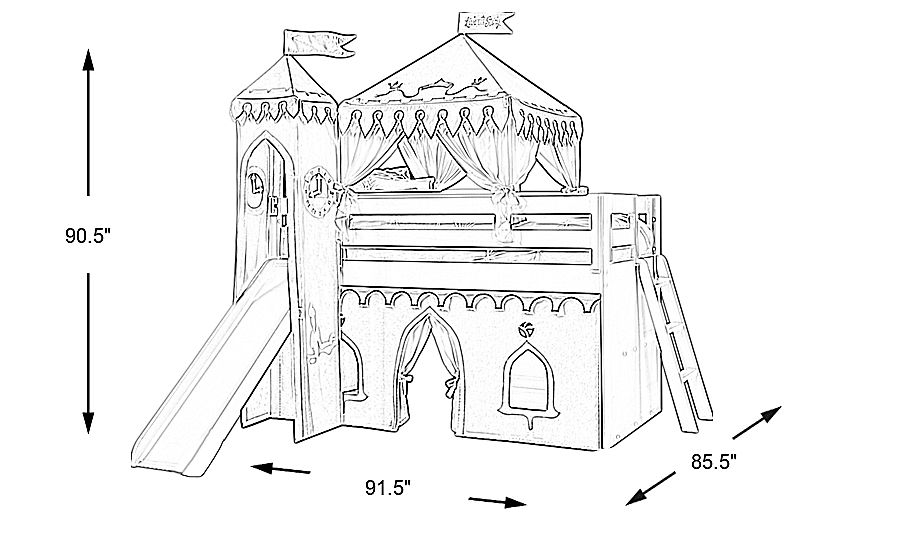 Disney Princess Fairytale White Loft Bed with Slide and Tower - Rooms To Go