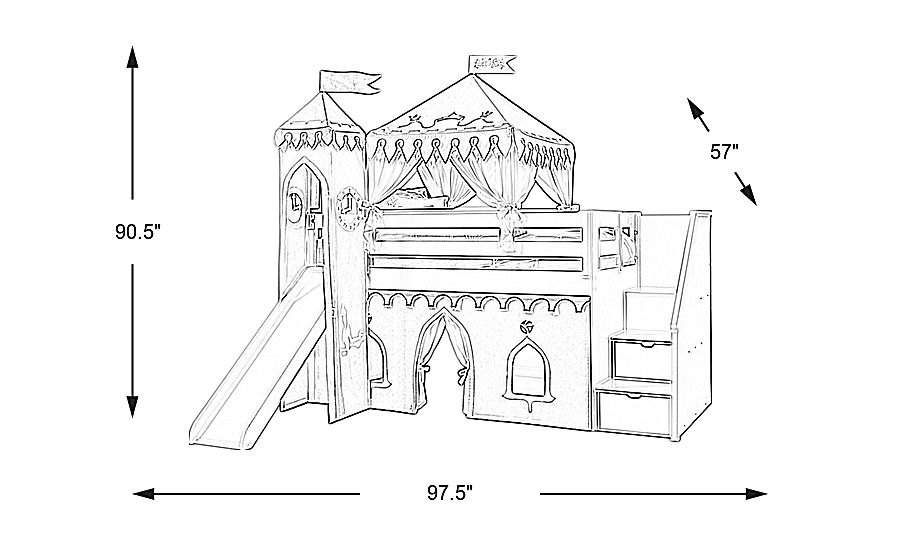 Disney Princess Fairytale White Twin Step Loft Bed with Slide and Tower ...