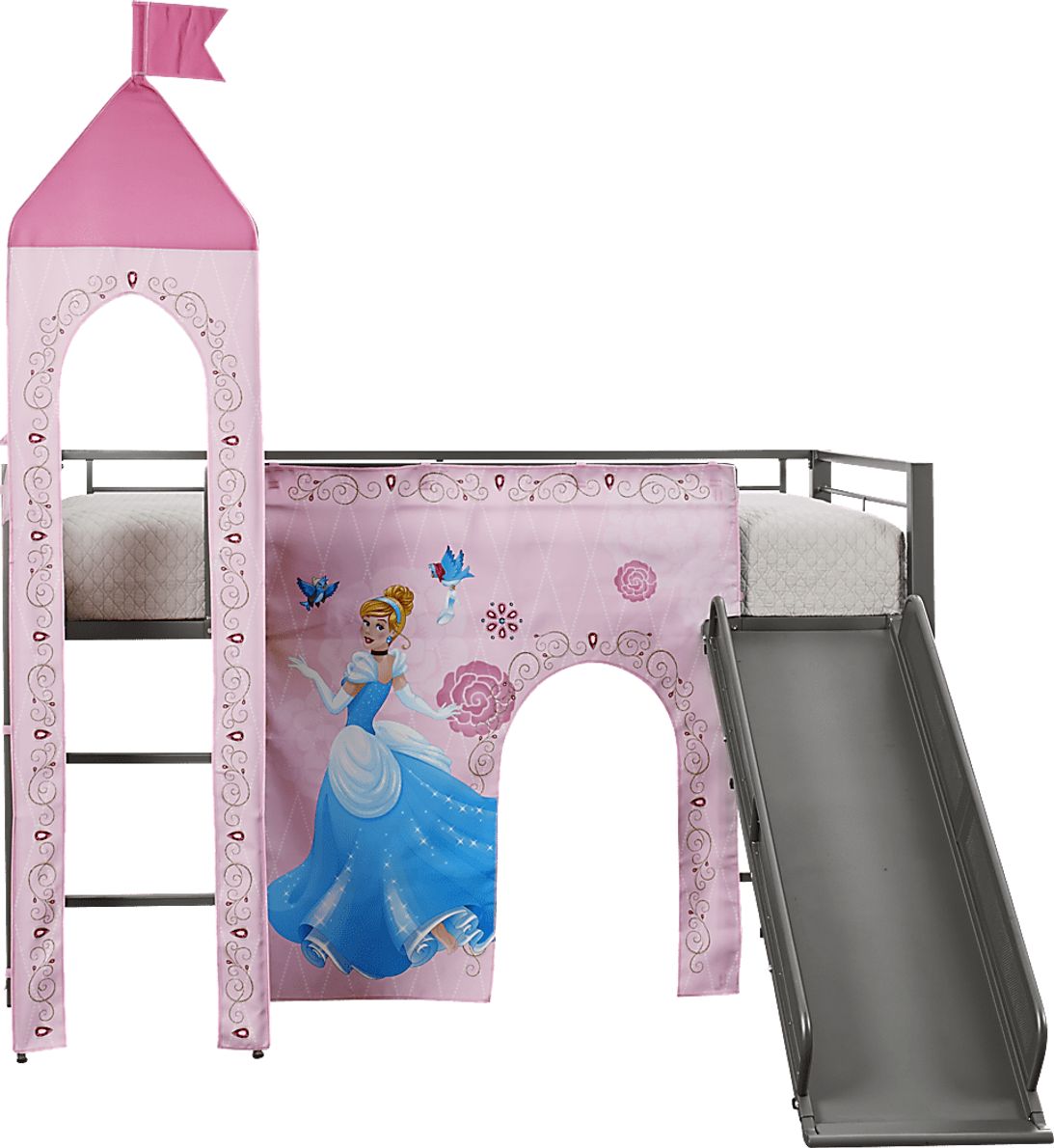 Disney Princess Silver Jr. Tent Loft Bed with Slide and Tower - Rooms To Go