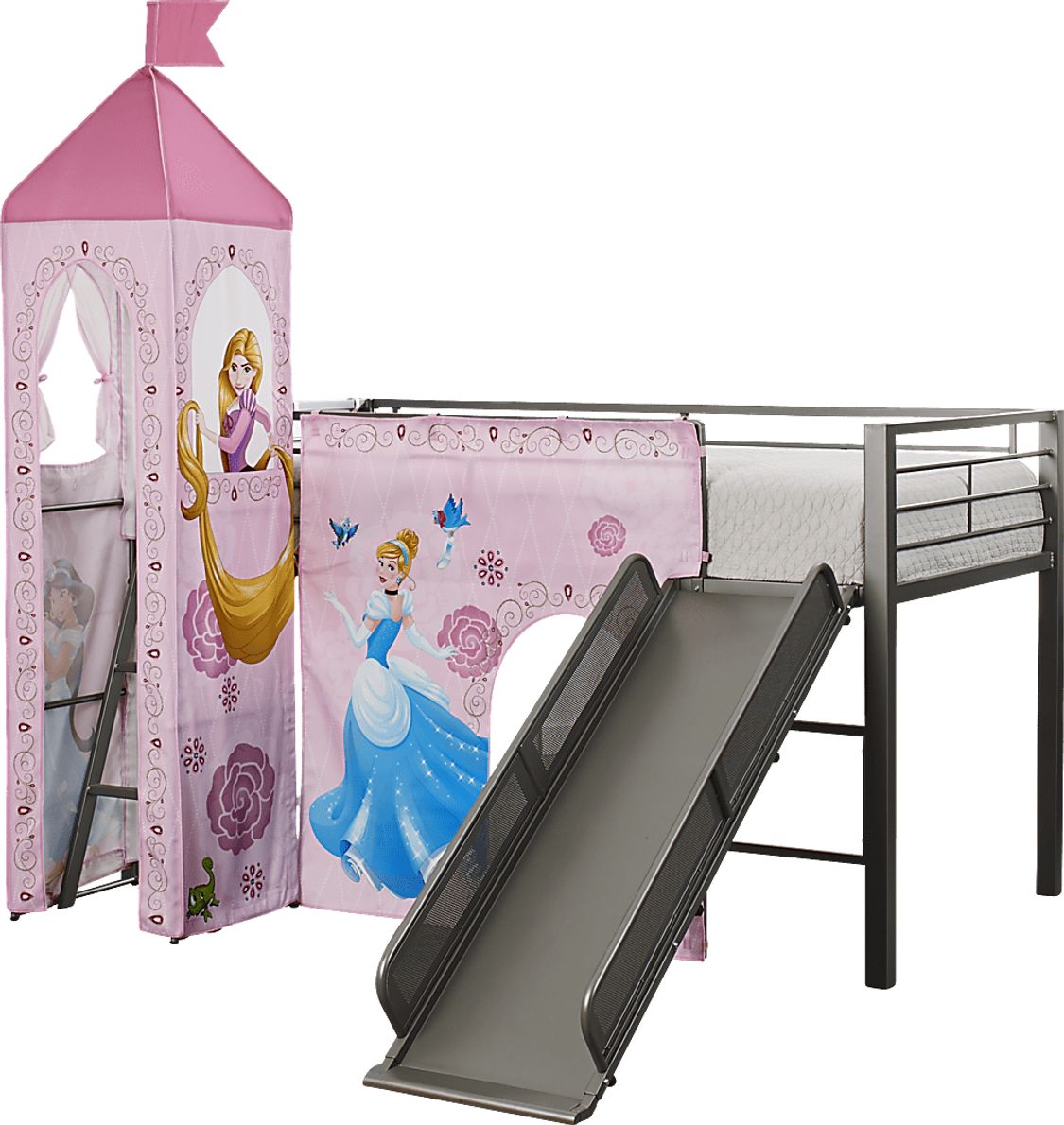 Disney Princess Silver Jr. Tent Loft Bed with Slide and Tower - Rooms To Go