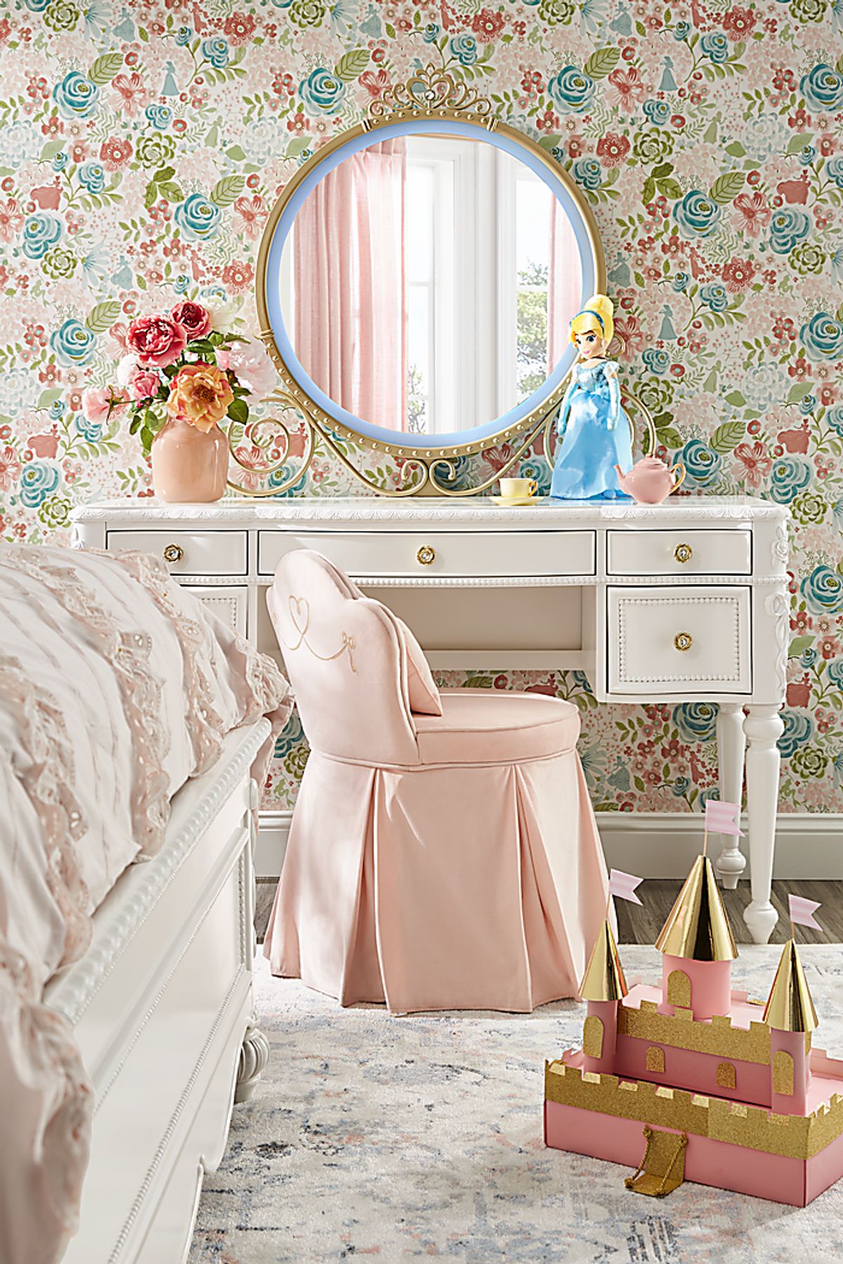 Disney Princess 3 Pc Sparkle White Pink Desk, Carriage Mirror, & Chair ...