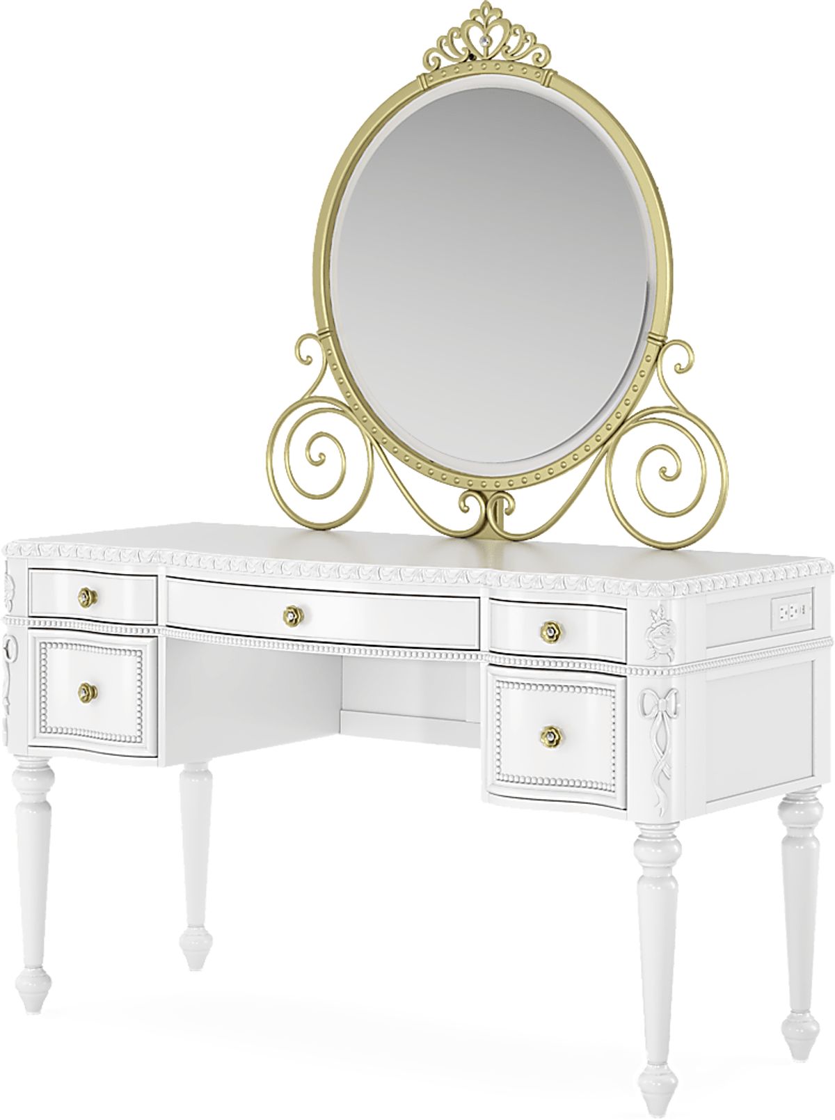Disney Princess 2 Pc Sparkle White Desk W/ Carriage Mirror | Rooms to Go