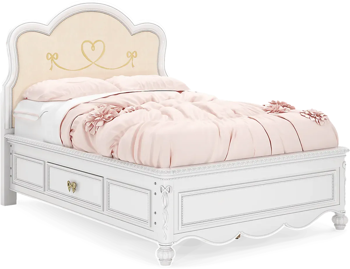 Disney Princess 3 Pc Sparkle White Full Wood & Upholstered Bed W/2 ...