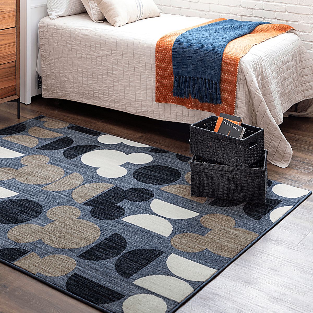 Disney'S Mickey Mid-Mod Blue,Gray Polyester Fabric 5 X 7 Rug | Rooms to Go