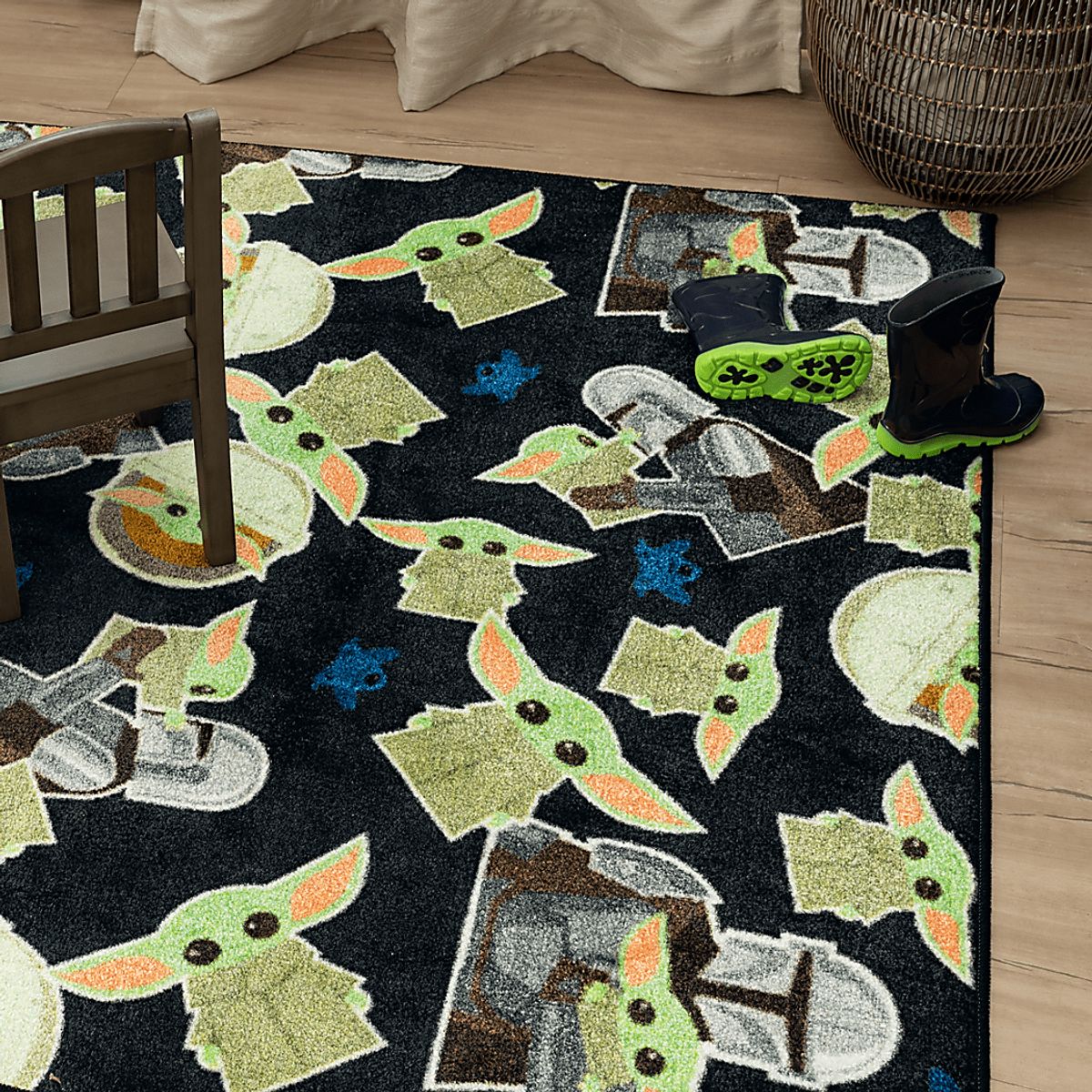 Star Wars Grogu Collage Black Polyester Fabric Rug | Rooms to Go