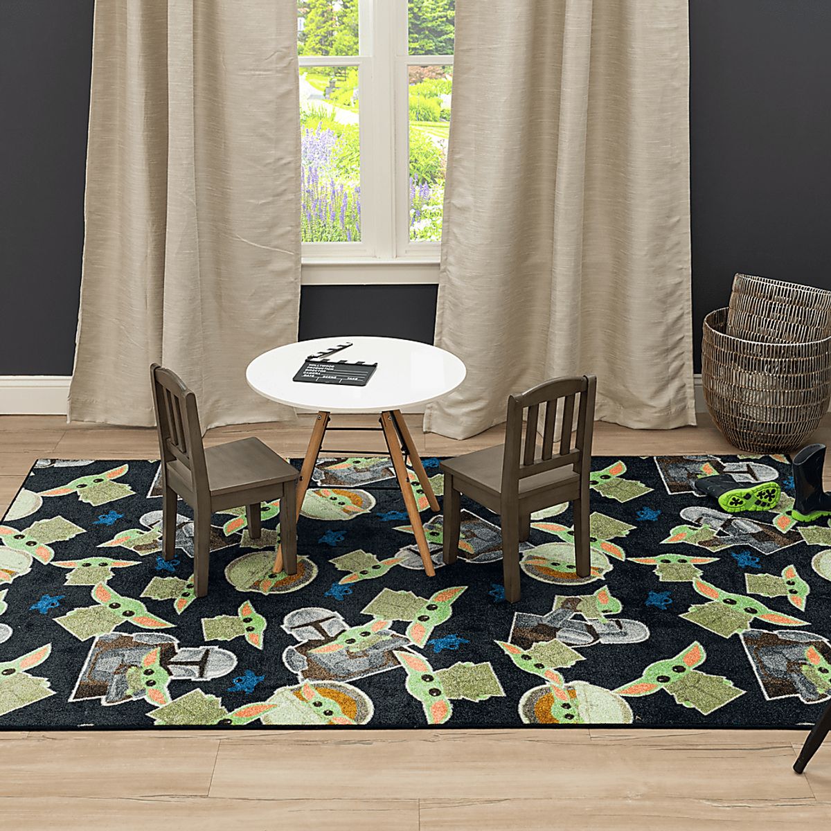 Star Wars Grogu Collage Black Polyester Fabric Rug | Rooms to Go