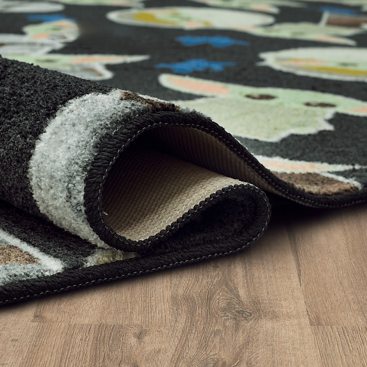 Star Wars Grogu Collage Black Polyester Fabric Rug | Rooms to Go