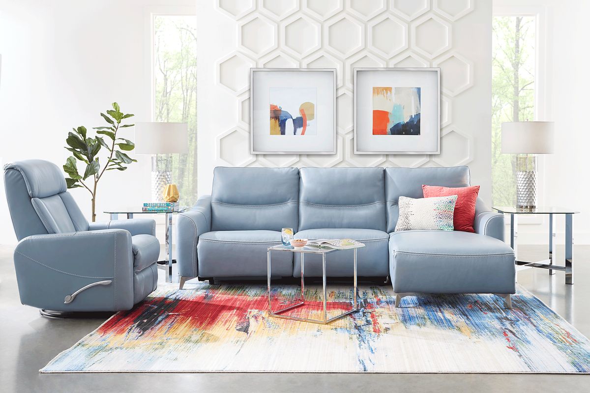 Domio 4 Pc Gray Hydra Blue Leather Living Room Set With 3 Pc Right Arm ...