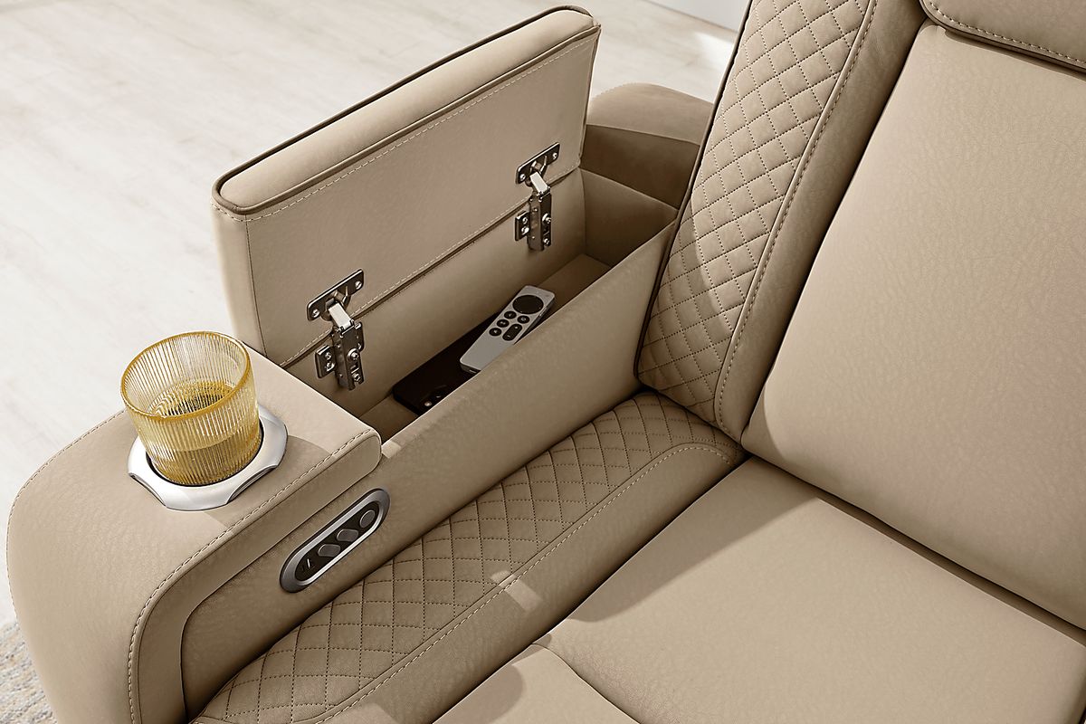 Donovan Park 2 Pc Beige Polyurethane Fabric Dual Power Reclining Living ...