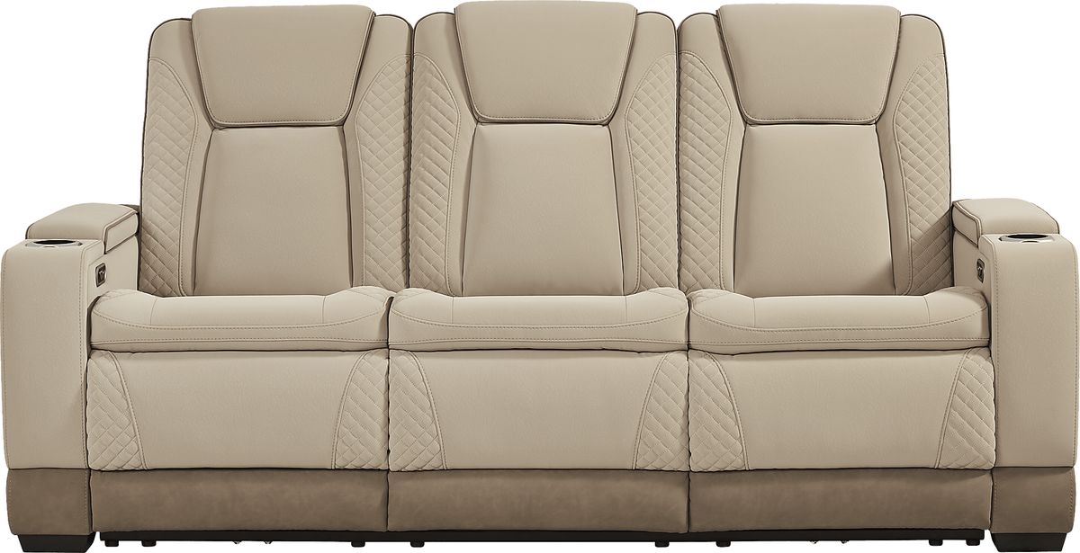 Donovan Park 2 Pc Beige Polyurethane Fabric Dual Power Reclining Living Room Set With Dual Power ...